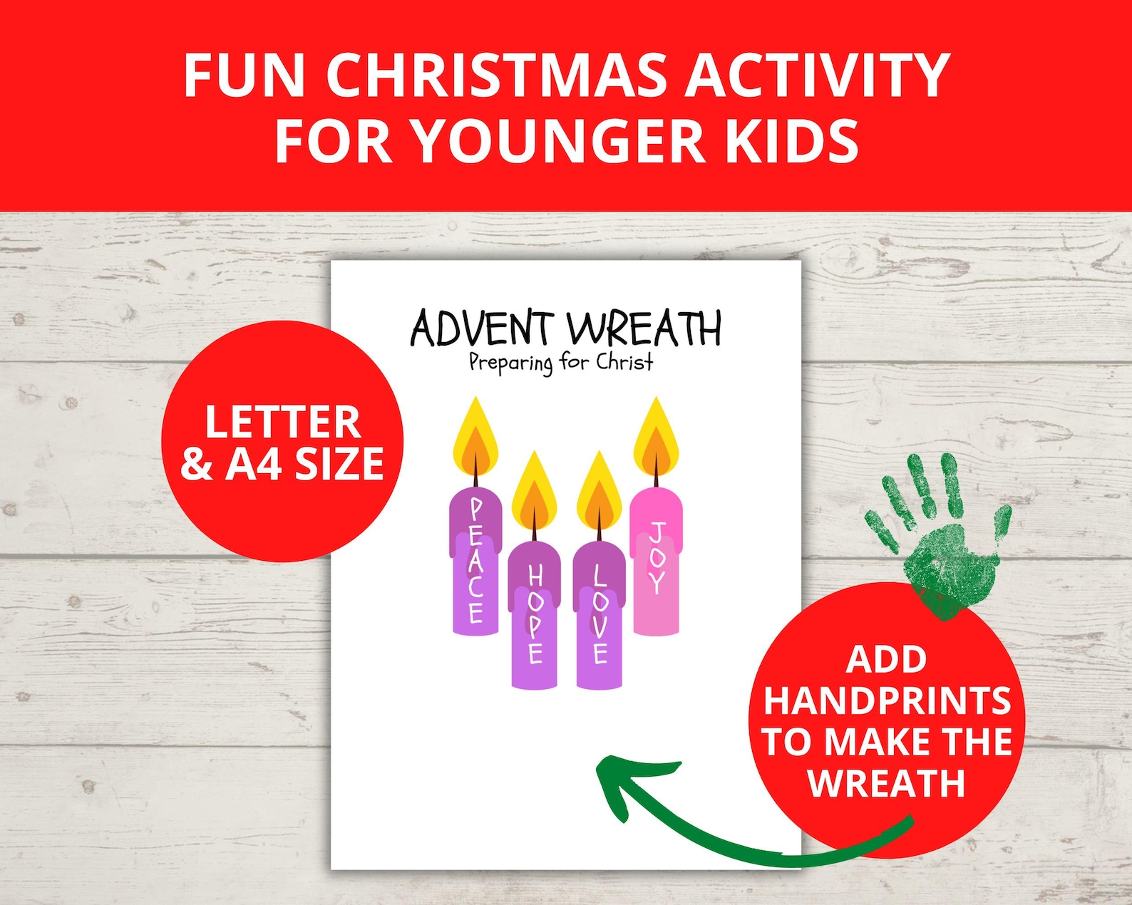 Advent Wreath Handprint, Christmas Handprint Art, Toddler Christmas ...