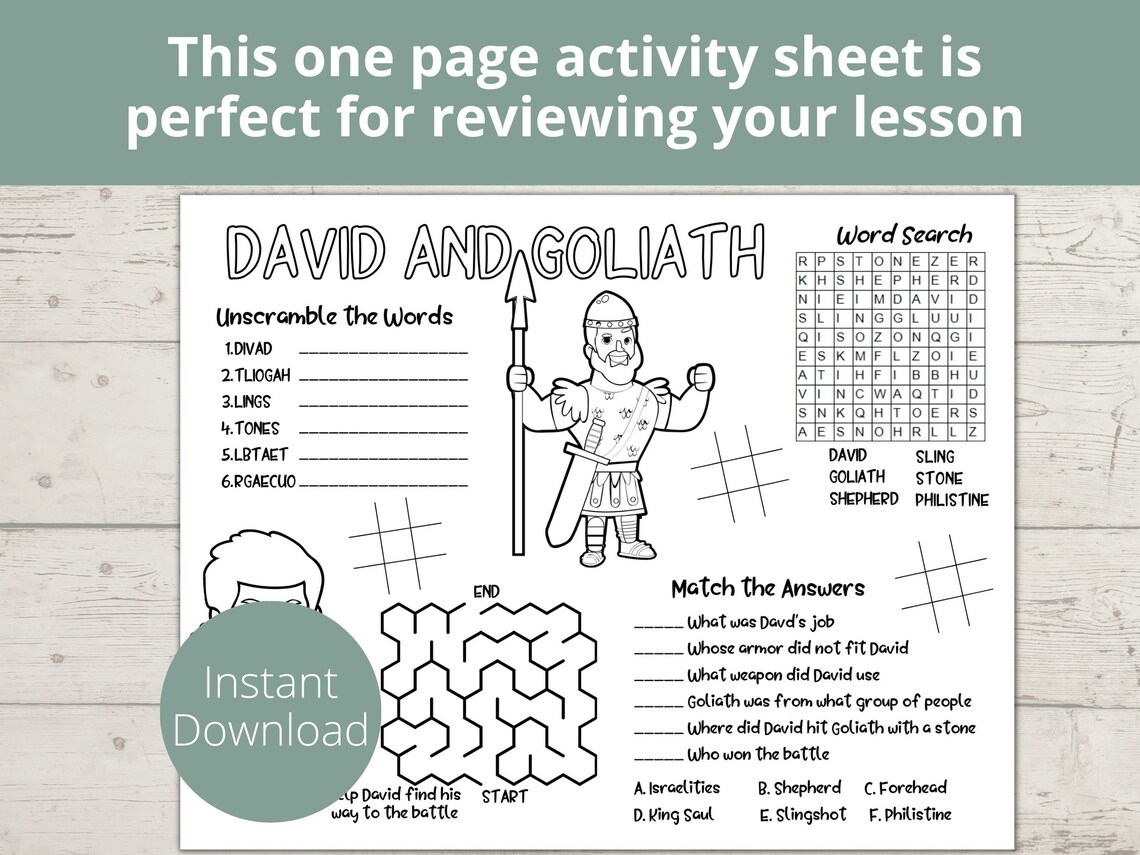 David and Goliath Activity, David and Goliath Bible Lesson, Bible ...