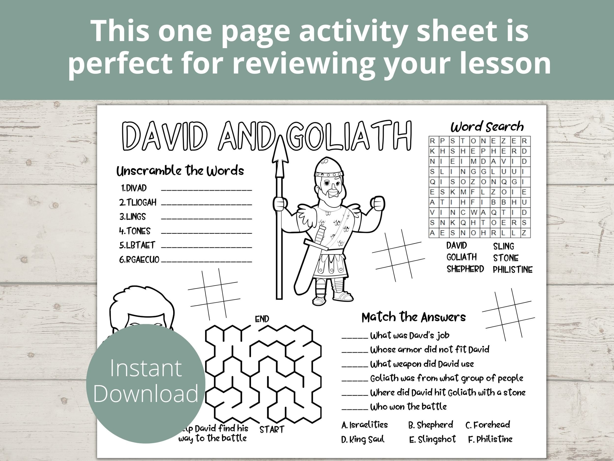 David and Goliath Activities, Bible Activity, Church Kids Activity ...