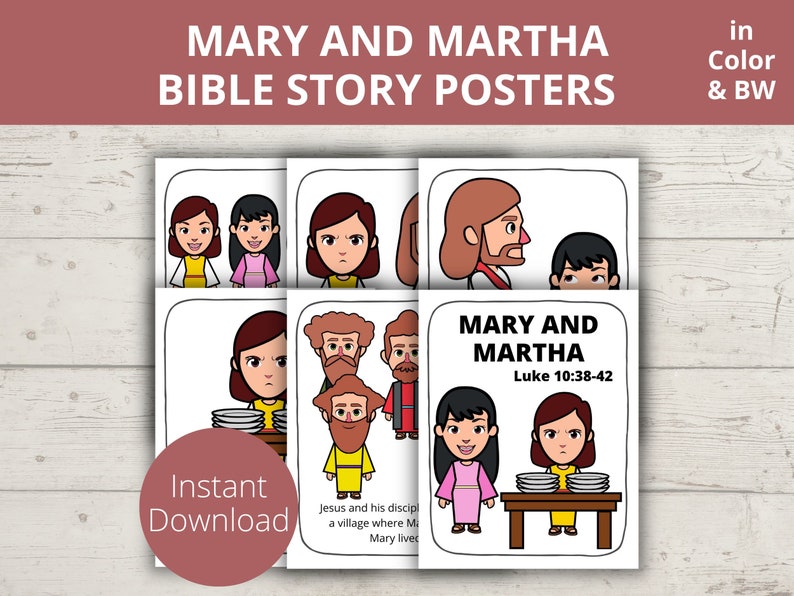 Mary and Martha, Martha and Mary Jesus, Bible Posters for Kids, Church ...