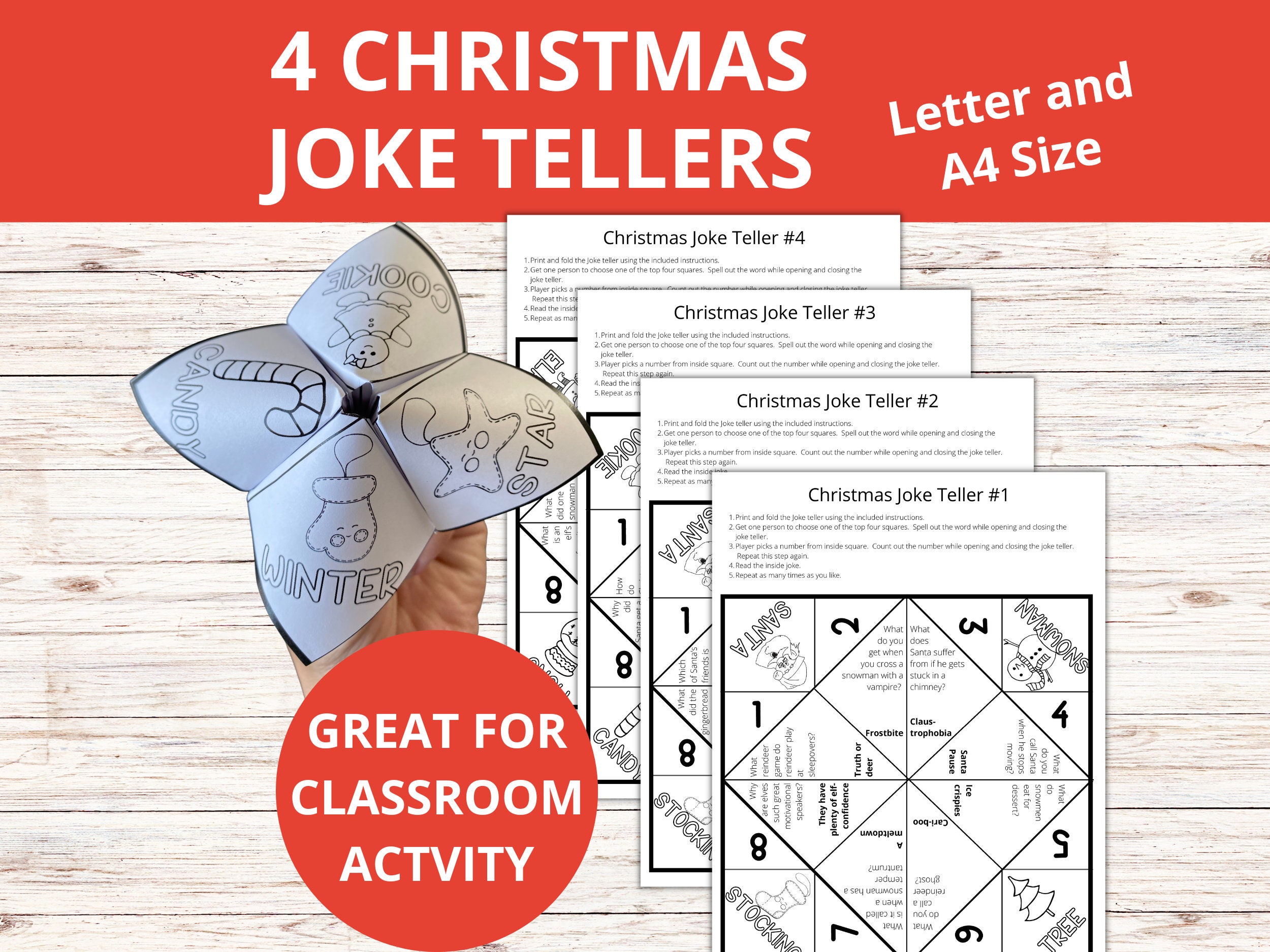 Christmas Joke Card, Christmas Joke Tellers, Fortune Teller, Cootie ...