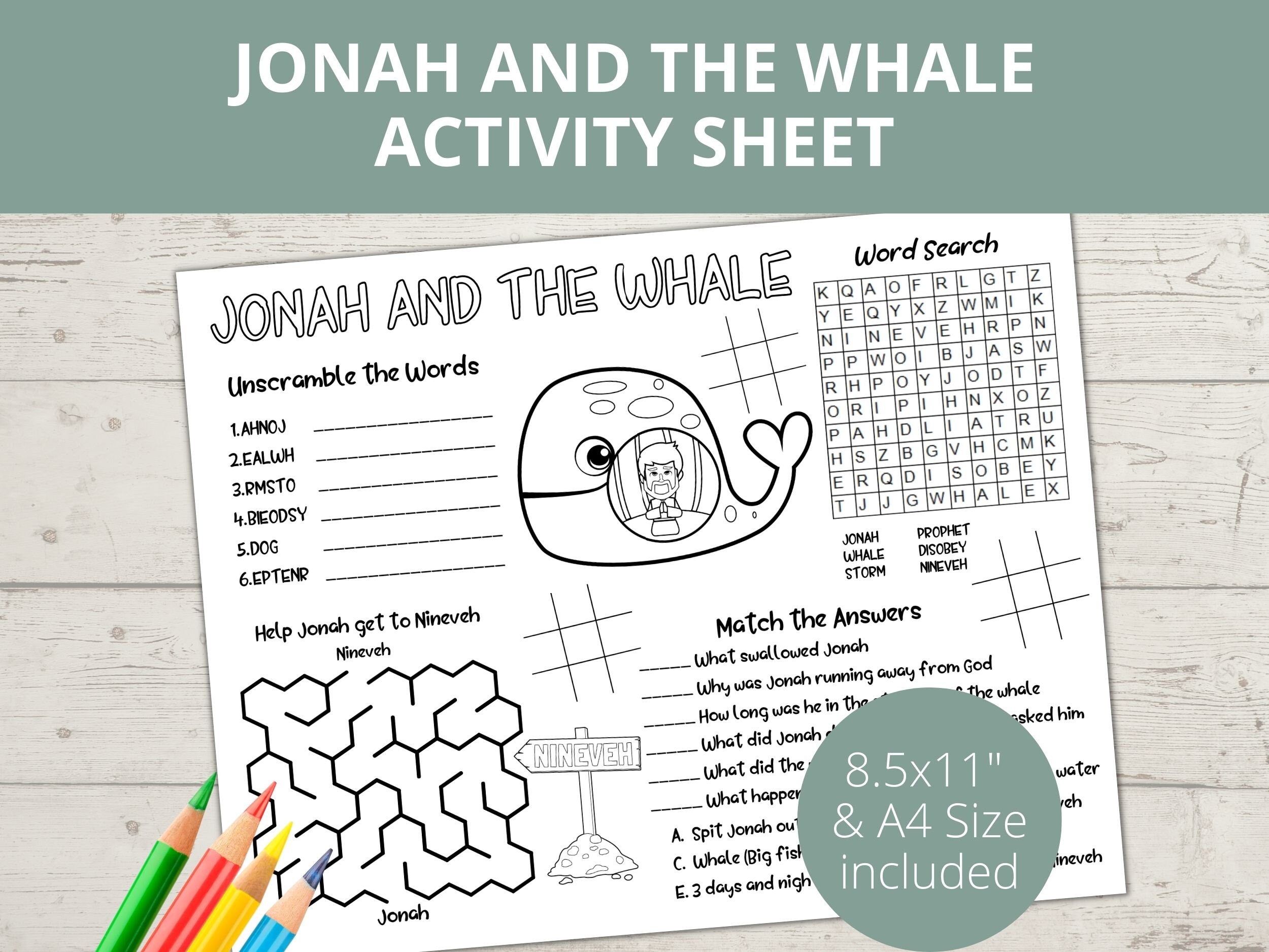 Jonah and the Whale, Bible Activity, Church Kids Activity, Sunday ...