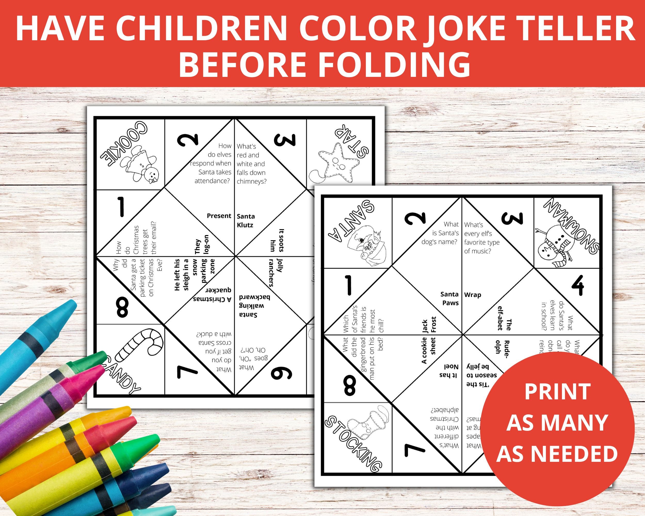 Christmas Joke Card, Christmas Joke Tellers, Fortune Teller, Cootie ...