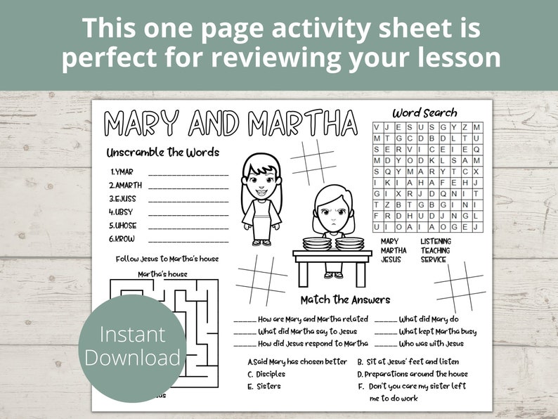 Mary and Martha Craft, Martha and Mary, Bible Activity, Church Kids ...