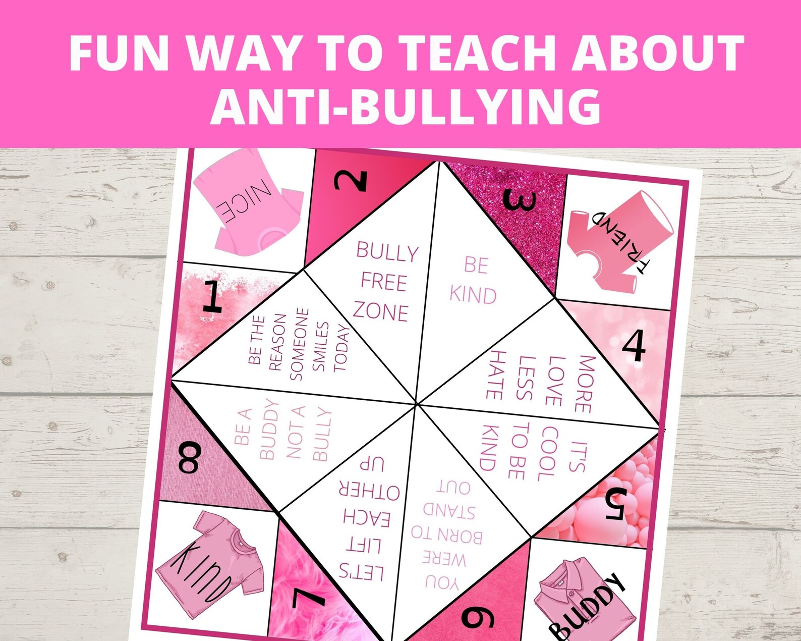 Pink Shirt Day, Kindness Cards, Fortune Teller, Anti Bullying, Cootie ...