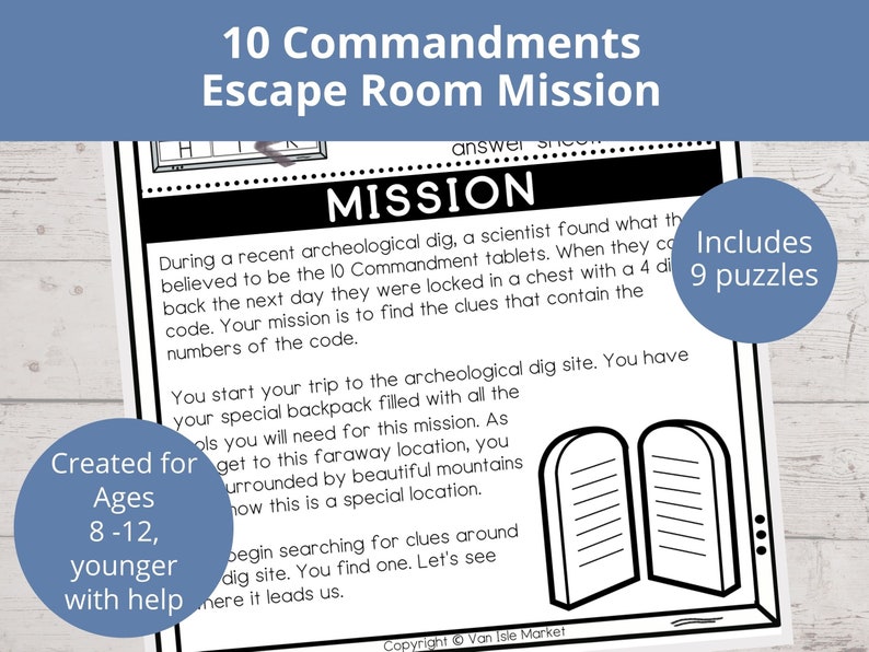 Escape Room Kids, Bible Escape Room Digital Prints, Ten Commandments ...