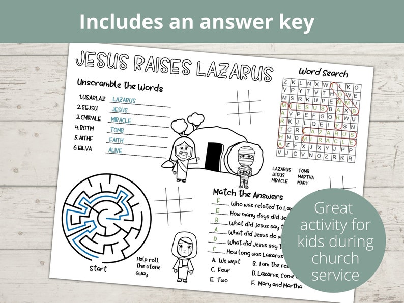 Jesus Raised Lazarus, Bible Activity, Church Kids Activity, Sunday ...