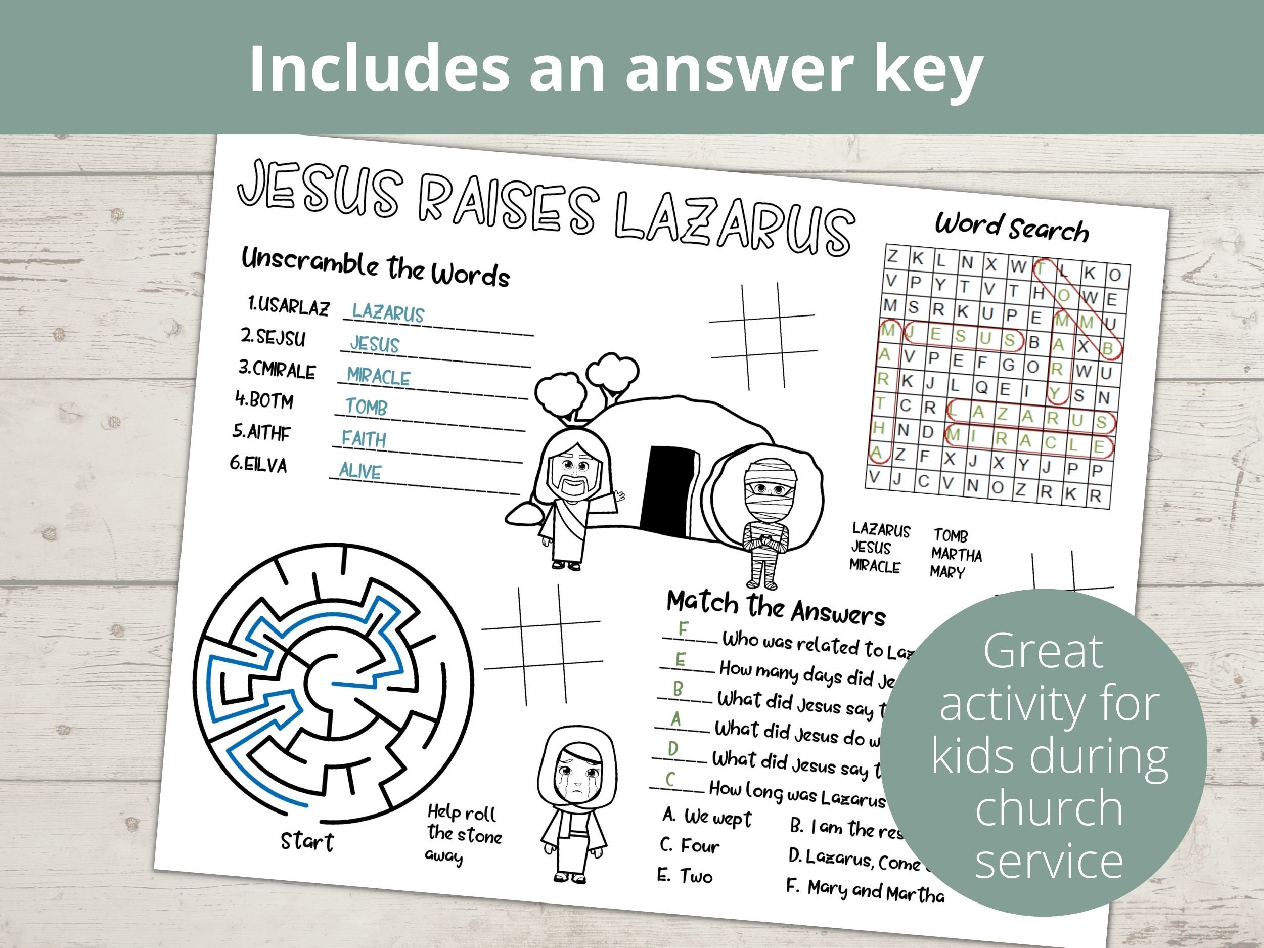 Jesus Raised Lazarus, Bible Activity, Church Kids Activity, Sunday ...