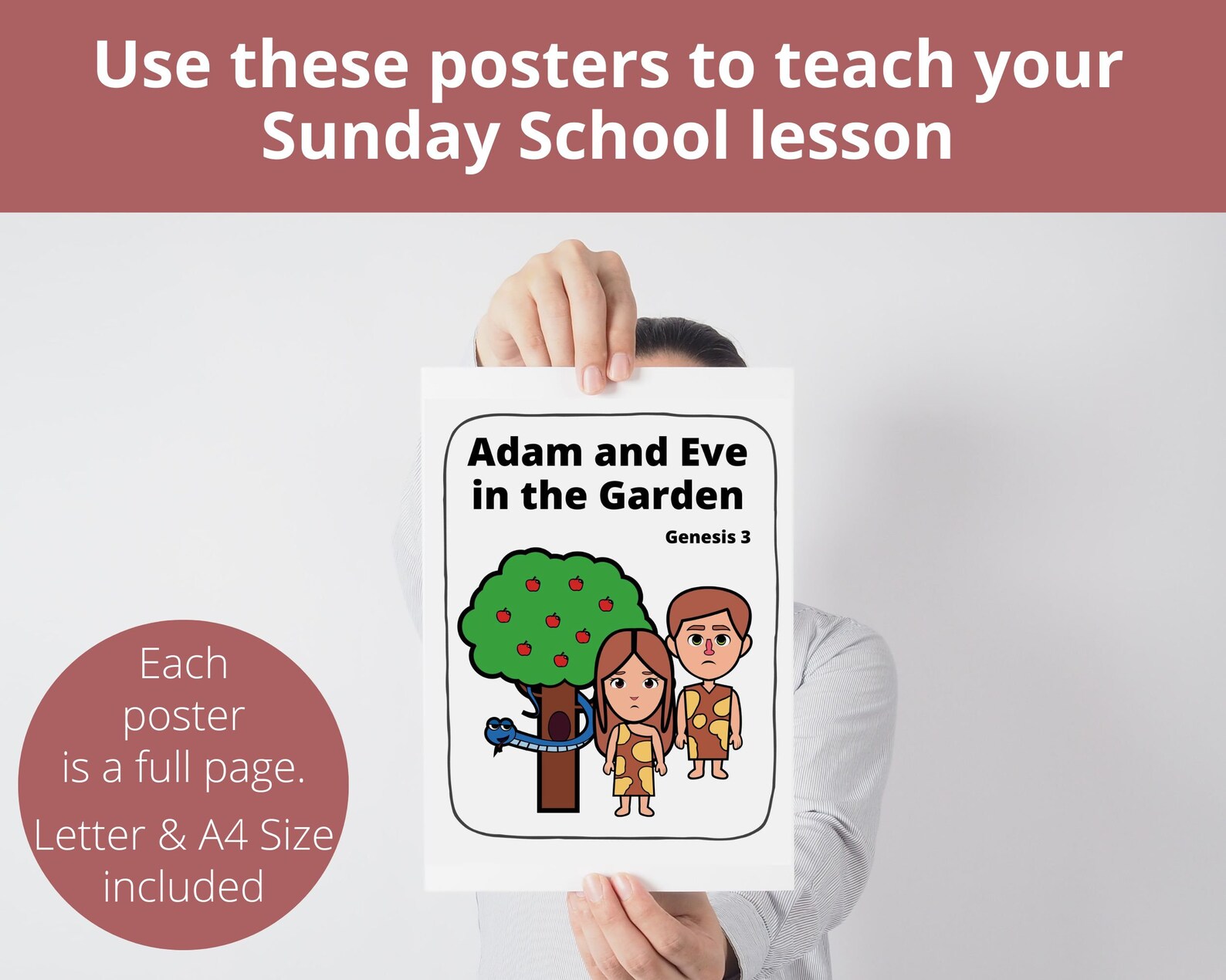 Adam and Eve Posters, Bible Coloring Pages for Kids, Bible Story Poster ...