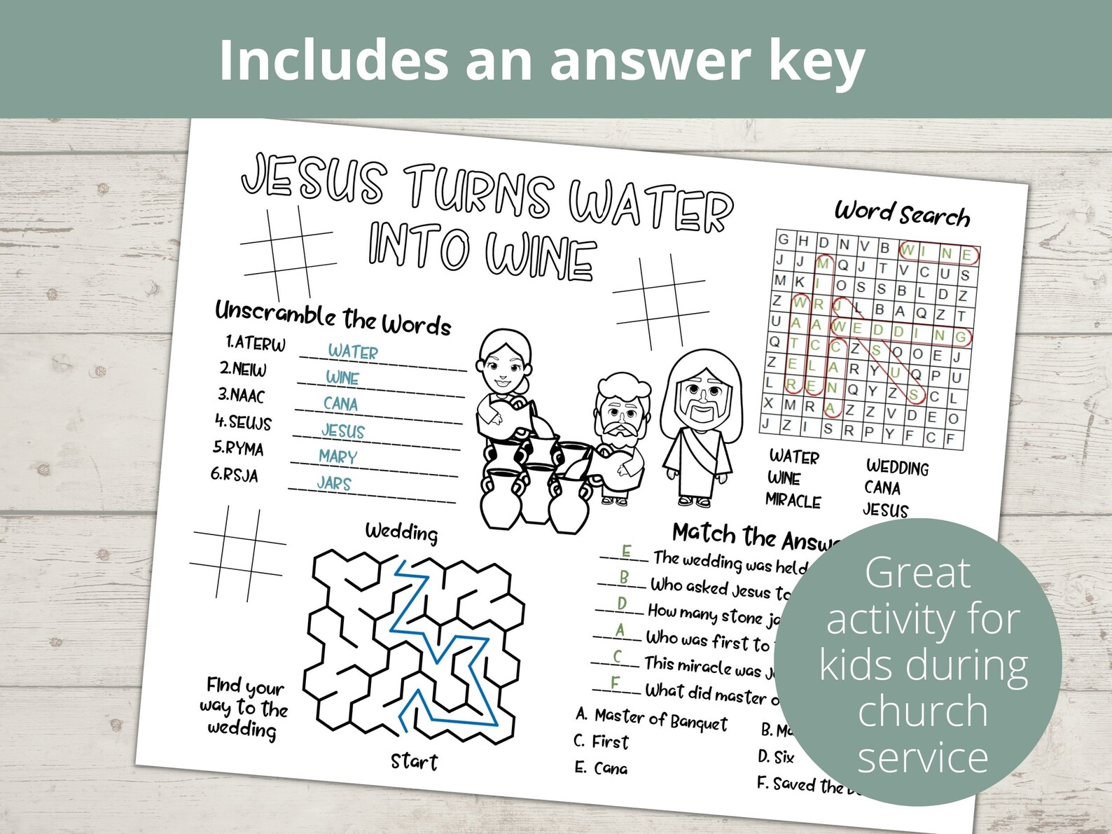 Jesus Turns Water Into Wine Craft, Church Kids Activity, Activity Pages ...