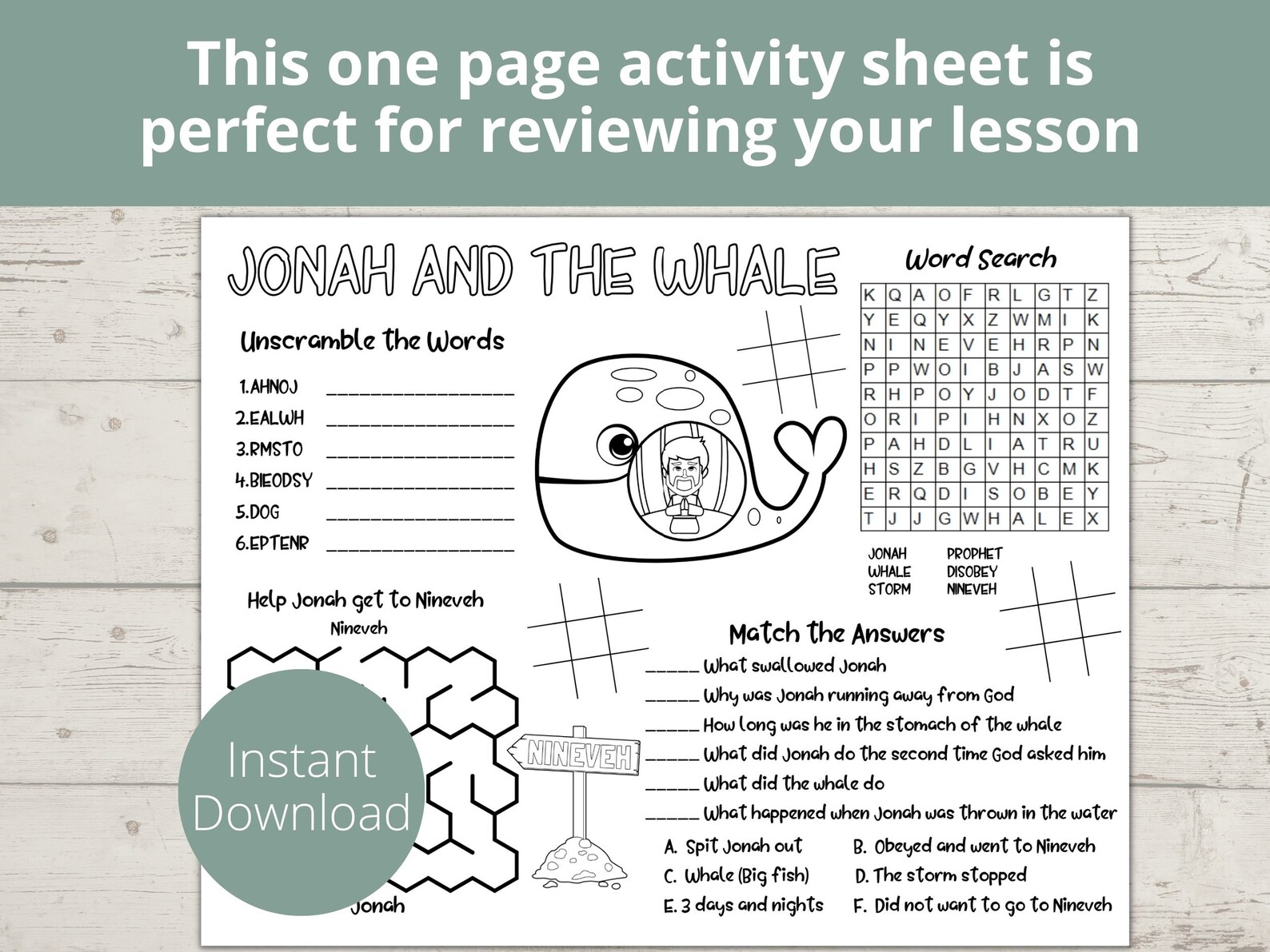 Jonah and the Whale, Bible Activity, Church Kids Activity, Sunday ...