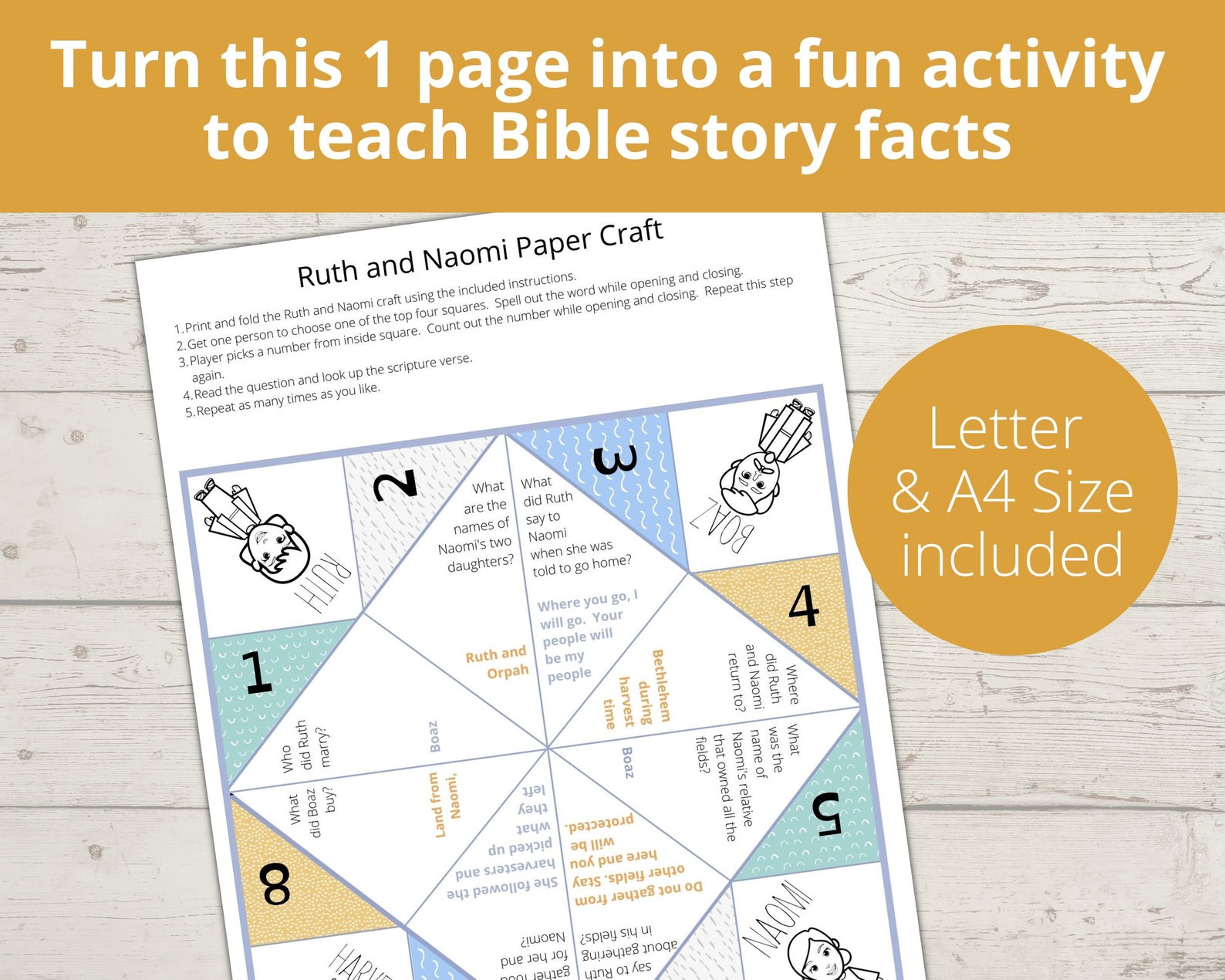 Ruth and Naomi, Ruth and Boaz Craft, Fortune Teller, Cootie Catcher ...