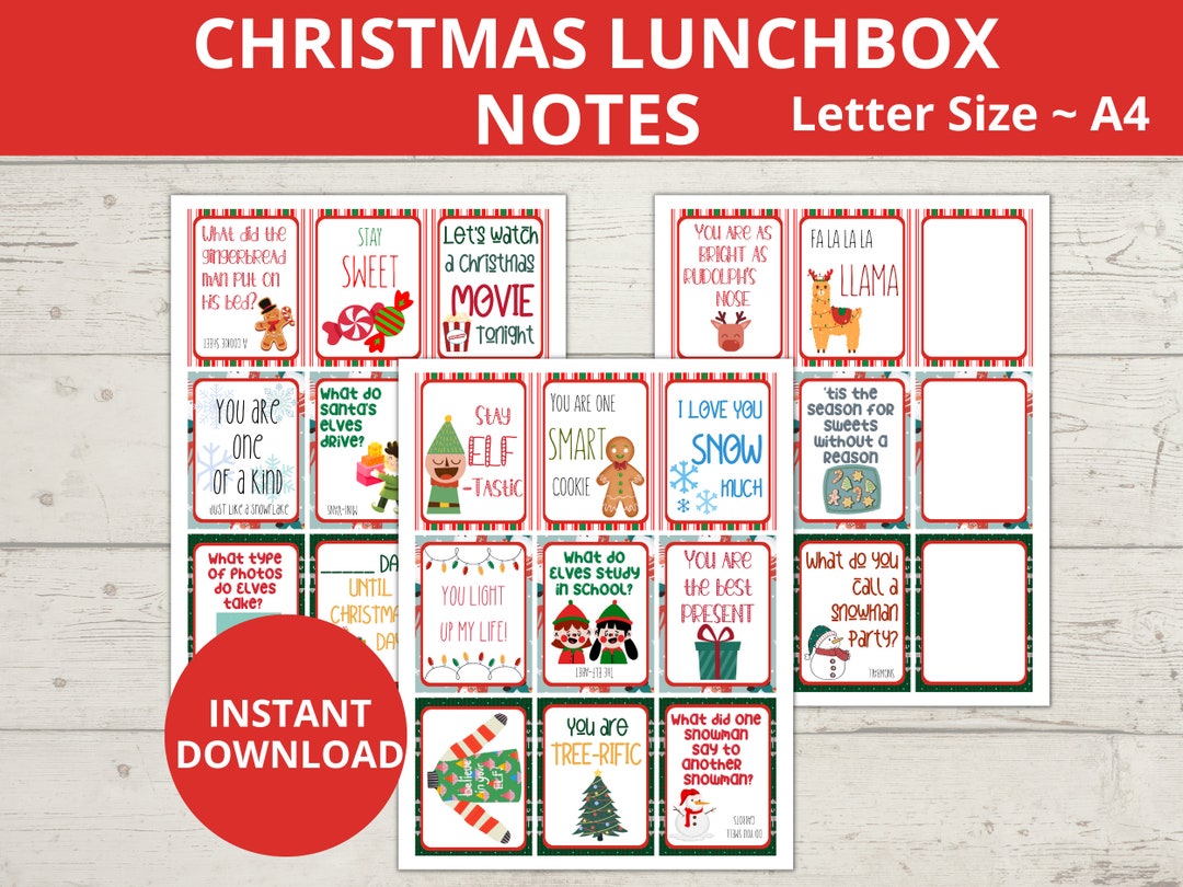 Christmas Lunchbox Notes, Lunchbox Notes for Kids, Positive ...