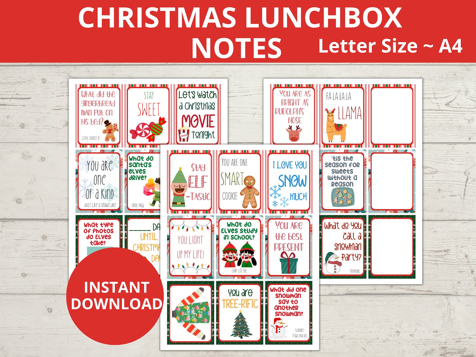 Christmas Lunchbox Notes, Lunchbox Notes for Kids, Positive ...