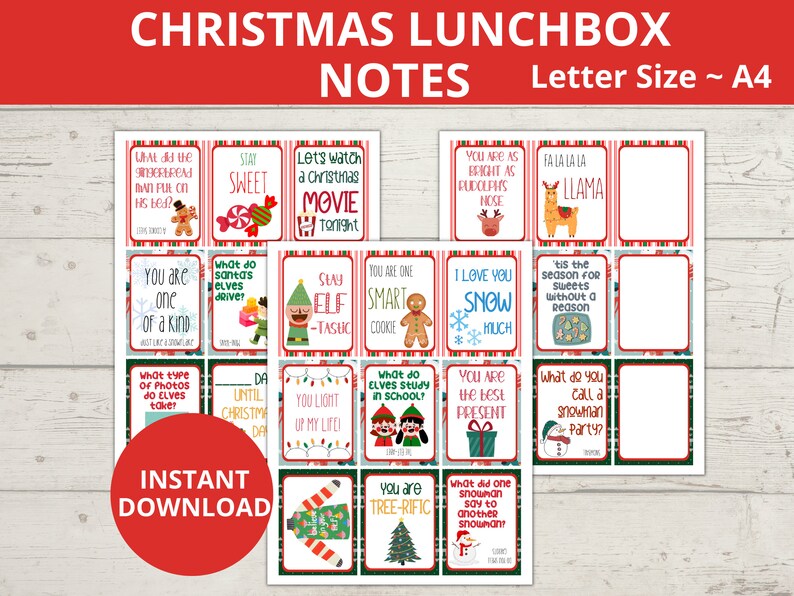 Christmas Lunchbox Notes, Lunchbox Notes for Kids, Positive ...
