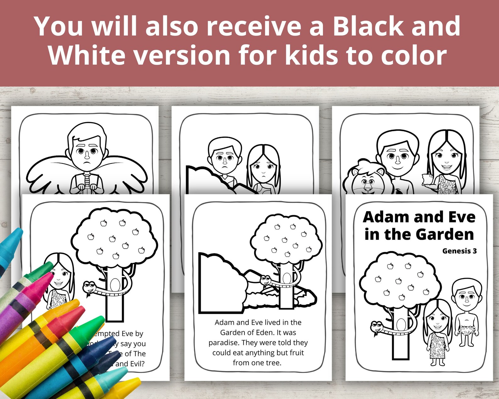 Adam and Eve Posters, Bible Coloring Pages for Kids, Bible Story Poster ...