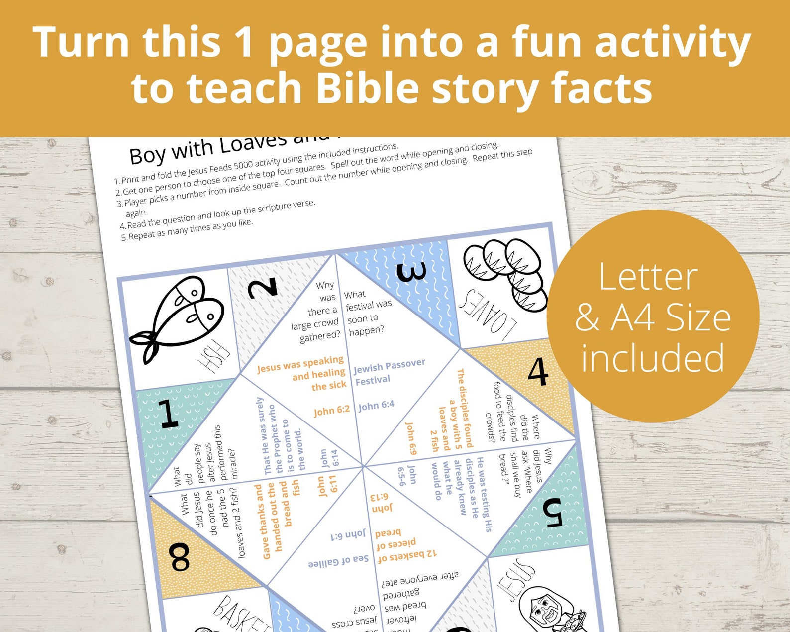 Loaves and Fishes Craft, John 6 Bible Story Activity, Fortune Teller ...