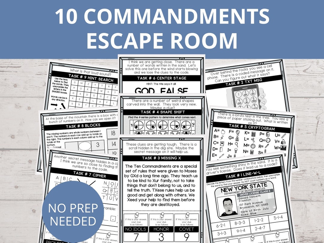 Escape Room Kids, Bible Escape Room Digital Prints, Ten Commandments ...
