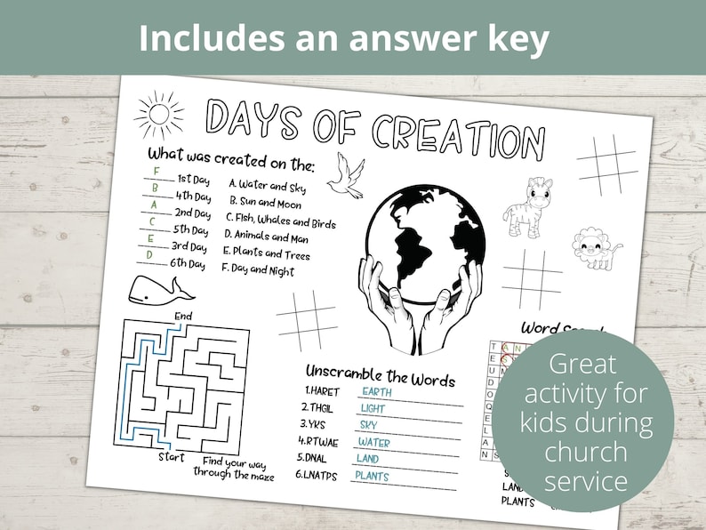 Days of Creation Activities, Creation Bible Printable, Bible Activity ...