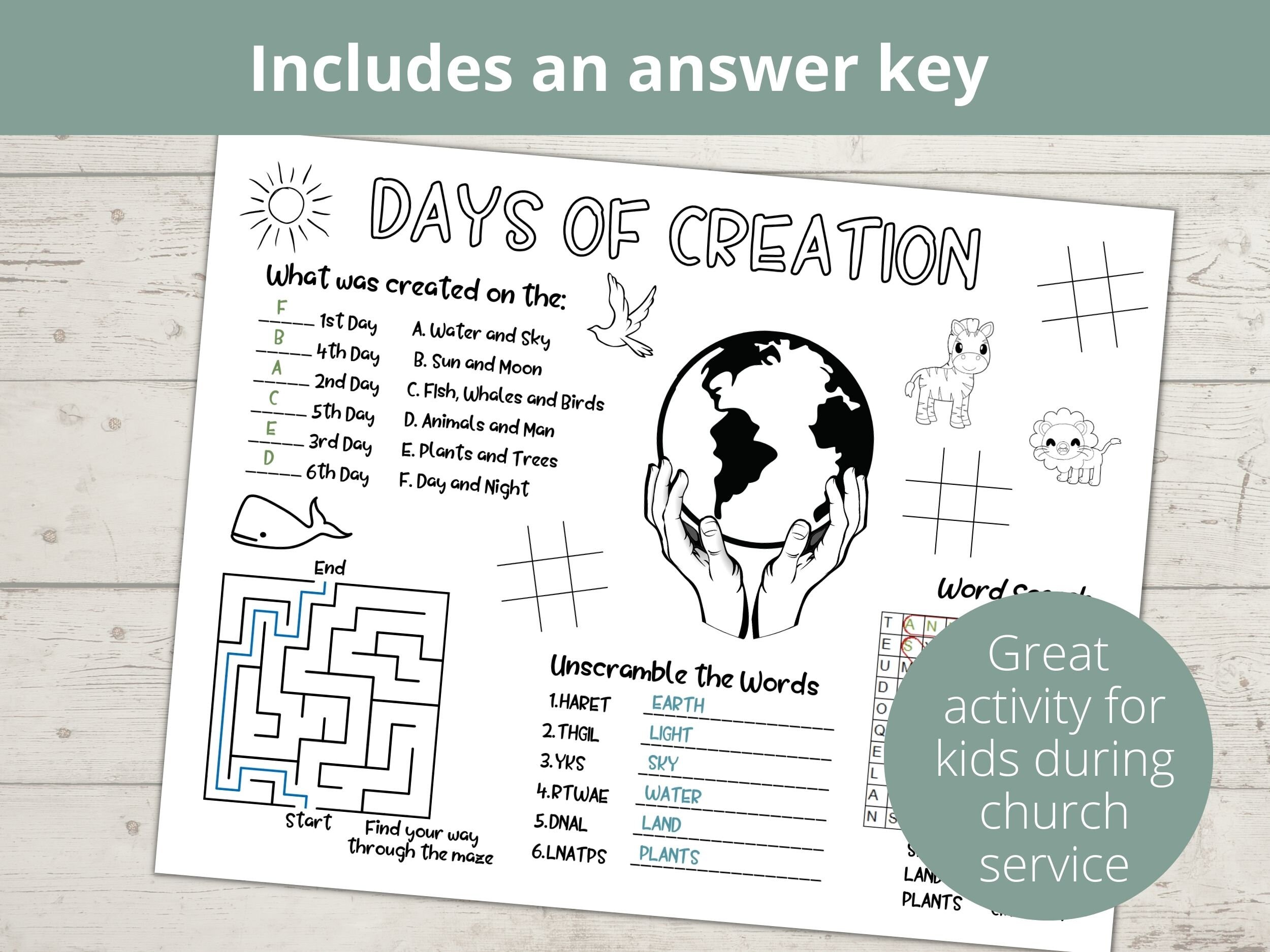 Days of Creation Activities, Creation Bible Printable, Bible Activity ...