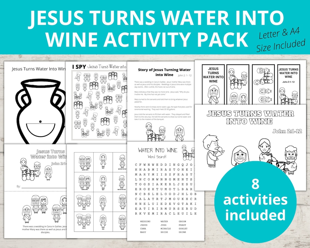 Jesus Turns Water Into Wine Bible Story Activities Sunday - Etsy
