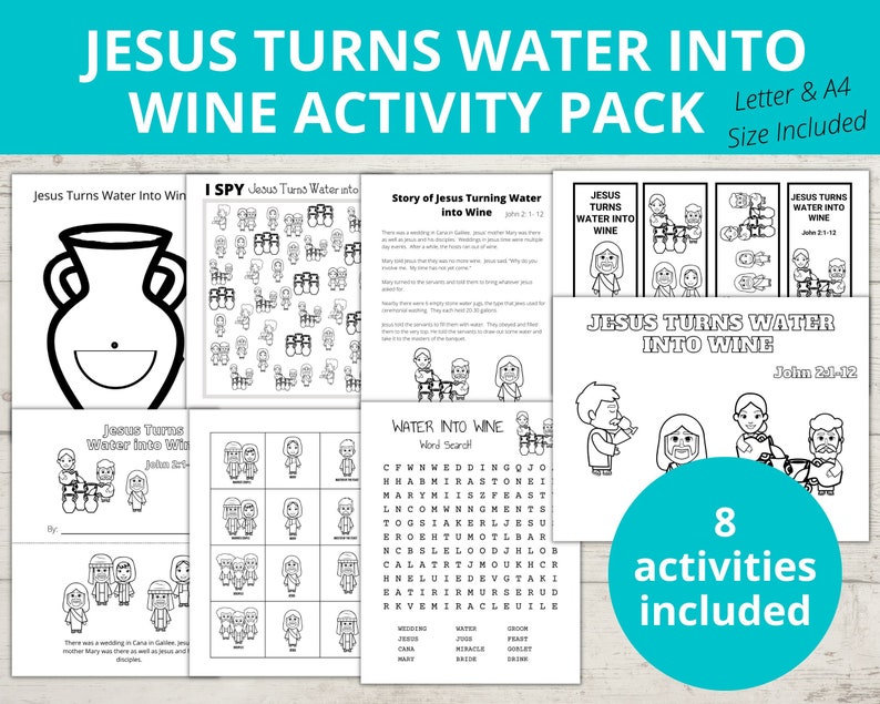 Jesus Turns Water Into Wine Bible Story Activities Sunday - Etsy