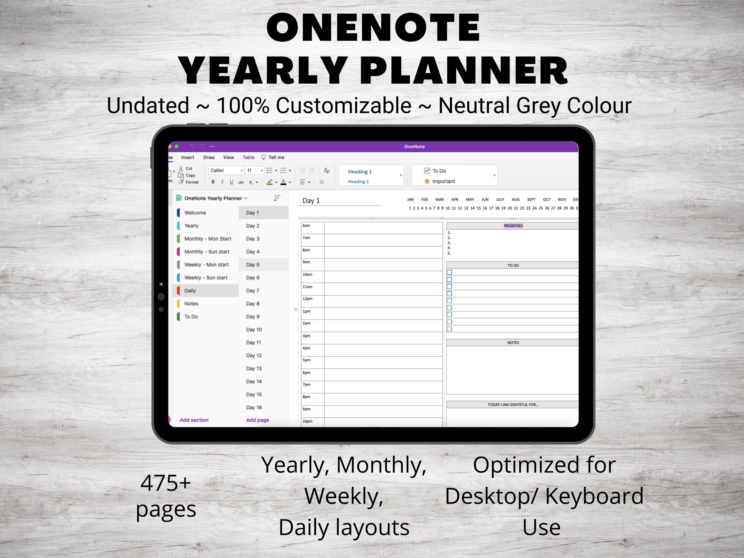 Onenote Digital Yearly Planner, Undated Onenote Planner Template ...