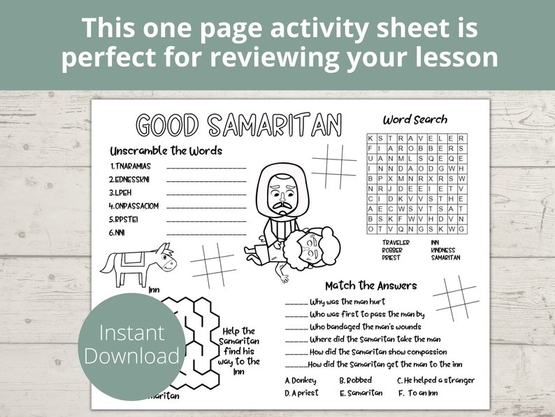 Good Samaritan Activity Sheet, Bible Activity, Church Kids Activity ...