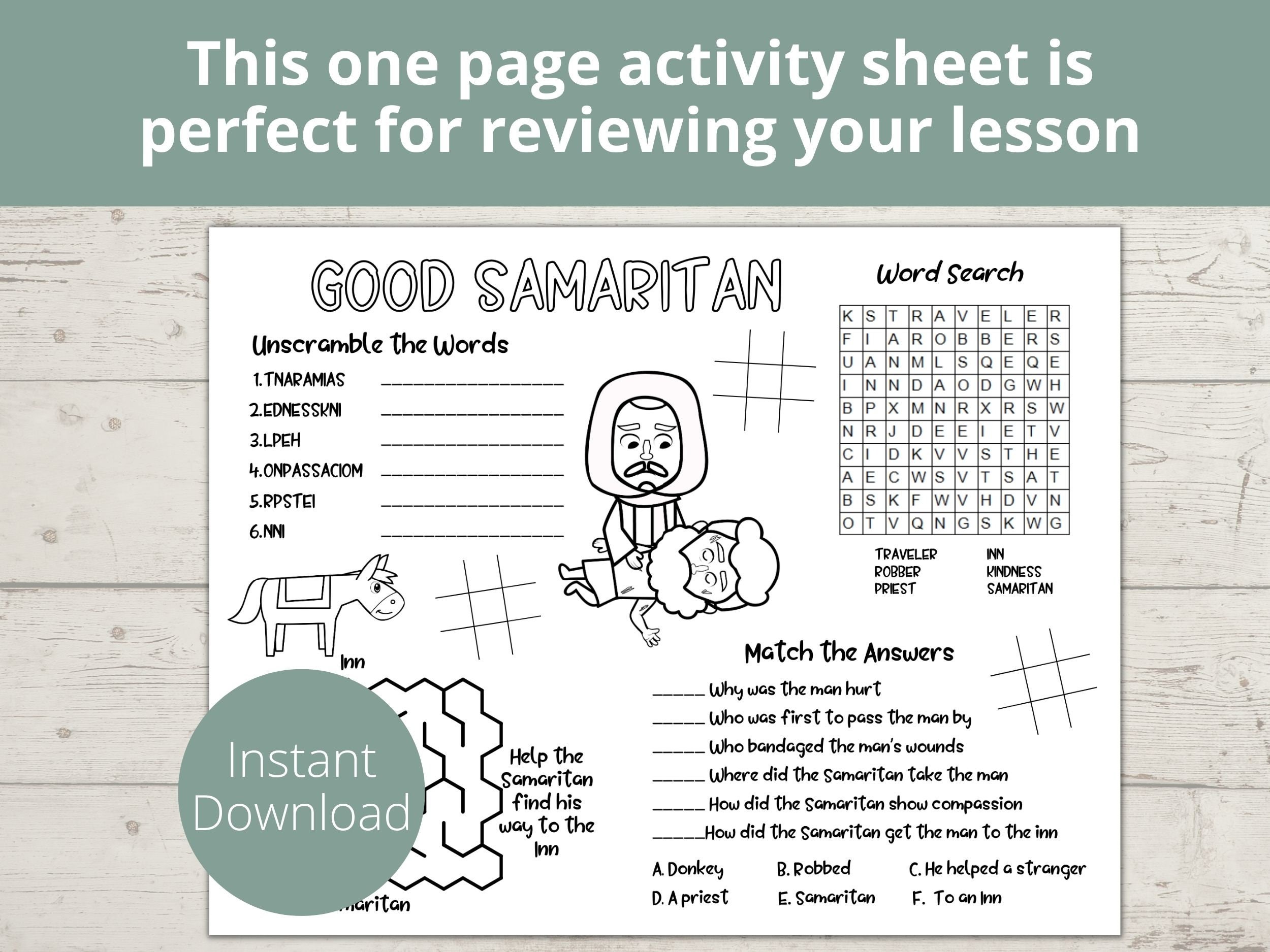 Good Samaritan Activity Sheet, Bible Activity, Church Kids Activity ...