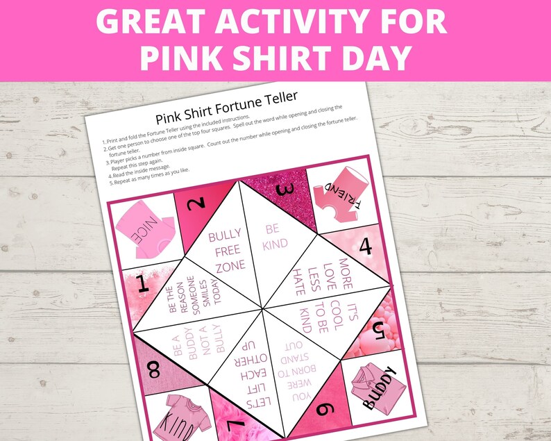 Pink Shirt Day, Kindness Cards, Fortune Teller, Anti Bullying, Cootie ...