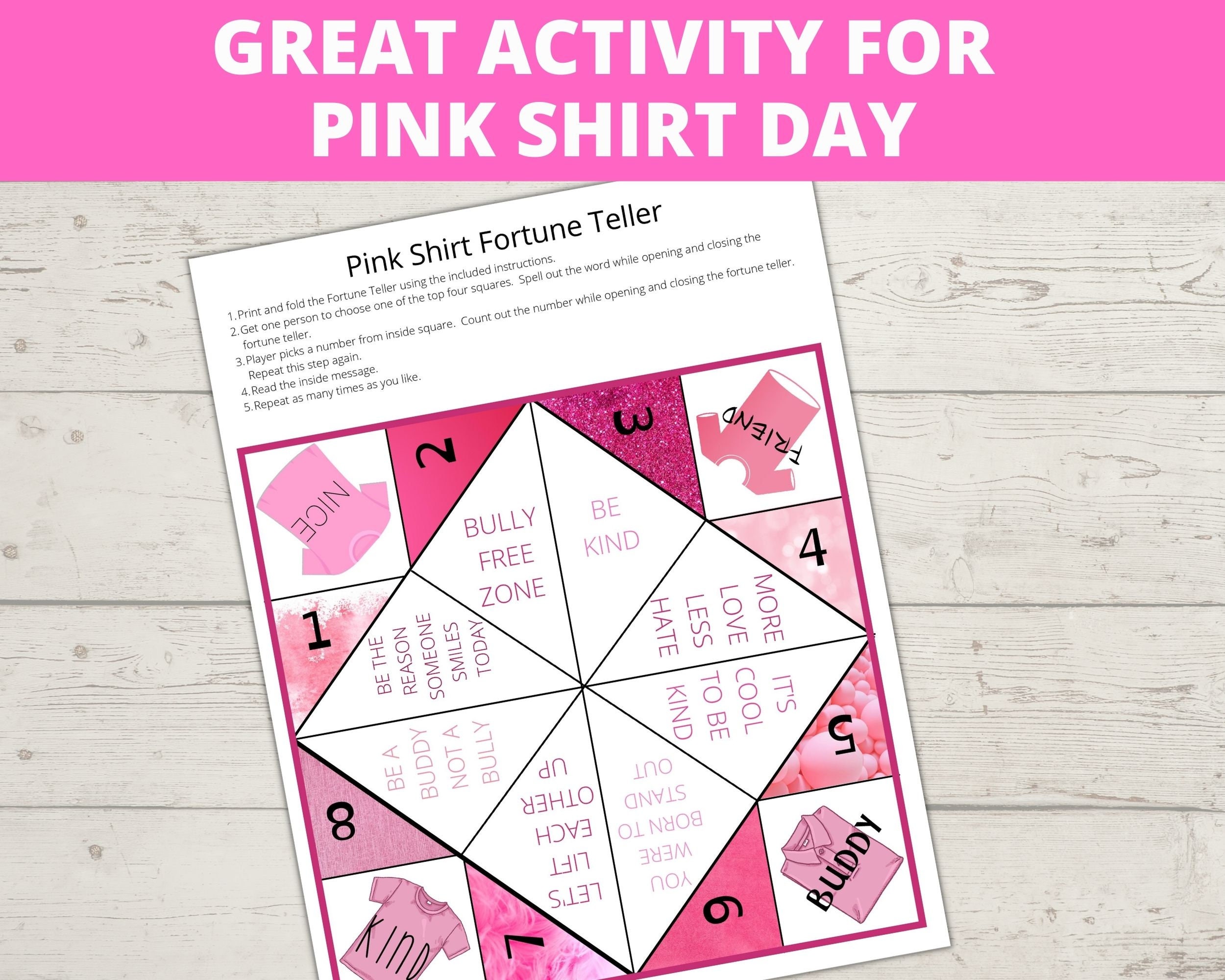 Pink Shirt Day, Kindness Cards, Fortune Teller, Anti Bullying, Cootie ...