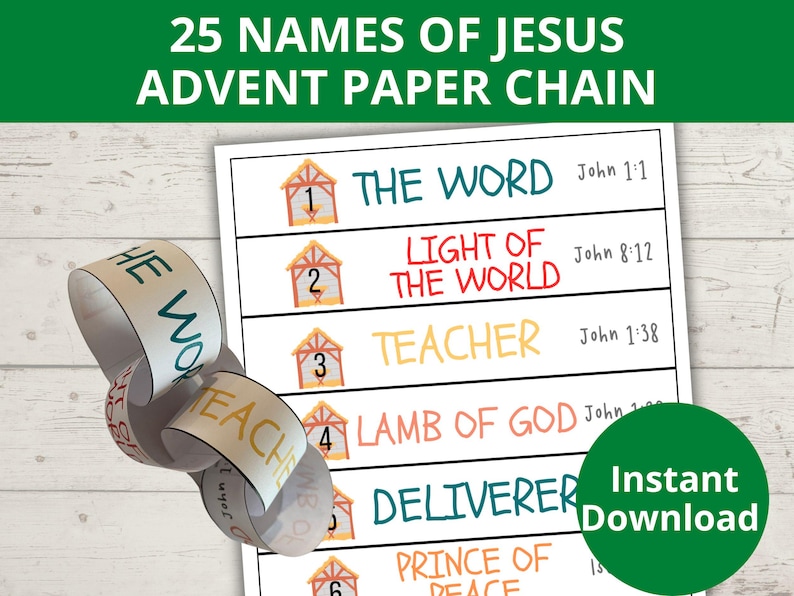 Names of Jesus Paper Chains, Christmas Advent, Names of Jesus Advent ...