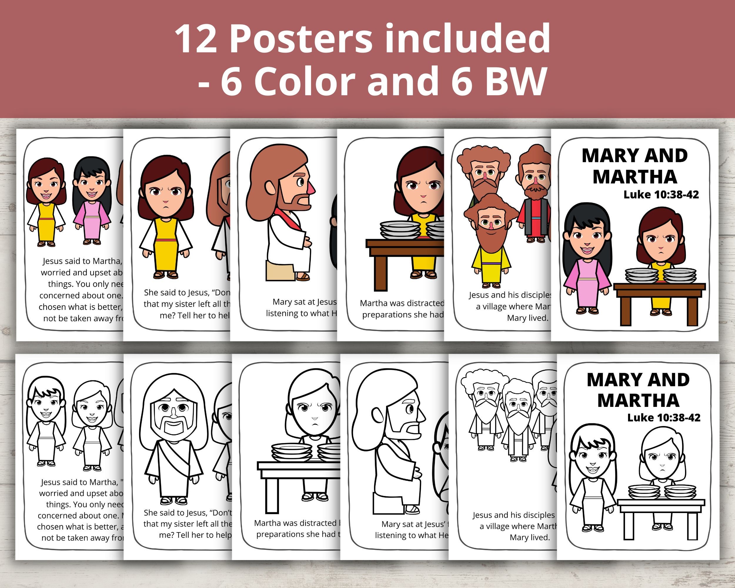 Mary and Martha, Martha and Mary Jesus, Bible Posters for Kids, Church ...