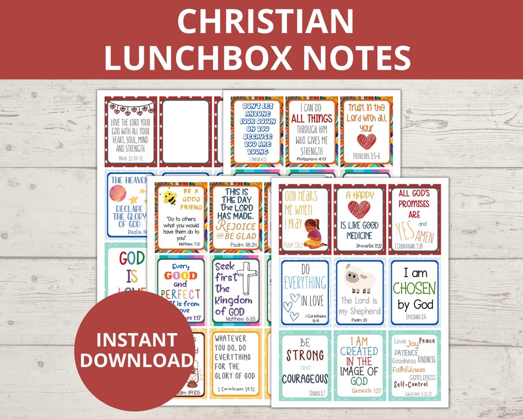 Christian Lunchbox Notes, Scripture Lunch Notes, Scripture Lunch Box ...