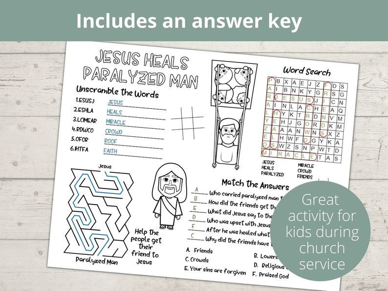 Jesus Heals Paralyzed Man, Jesus Heals Craft, Bible Activity, Church ...