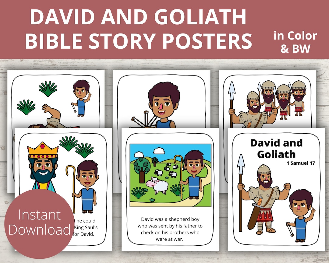 David and Goliath Lesson Bible Story Poster Bible Coloring - Etsy