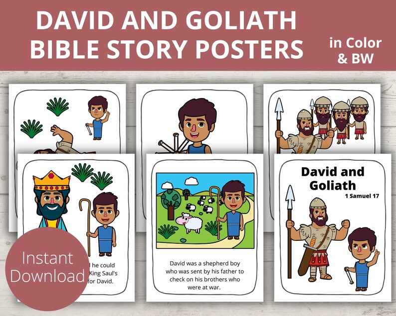 David and Goliath Lesson Bible Story Poster Bible Coloring - Etsy