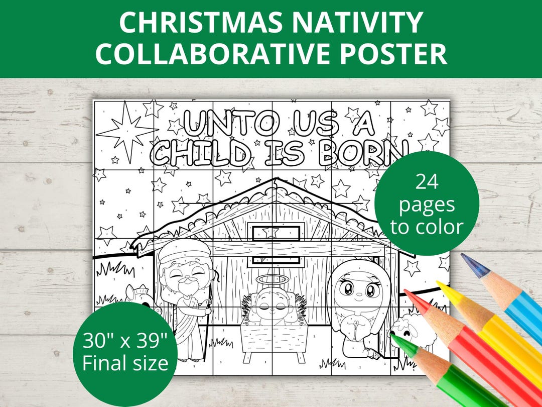 Christmas Nativity Coloring Pages, Collaboration Poster, Sunday School ...