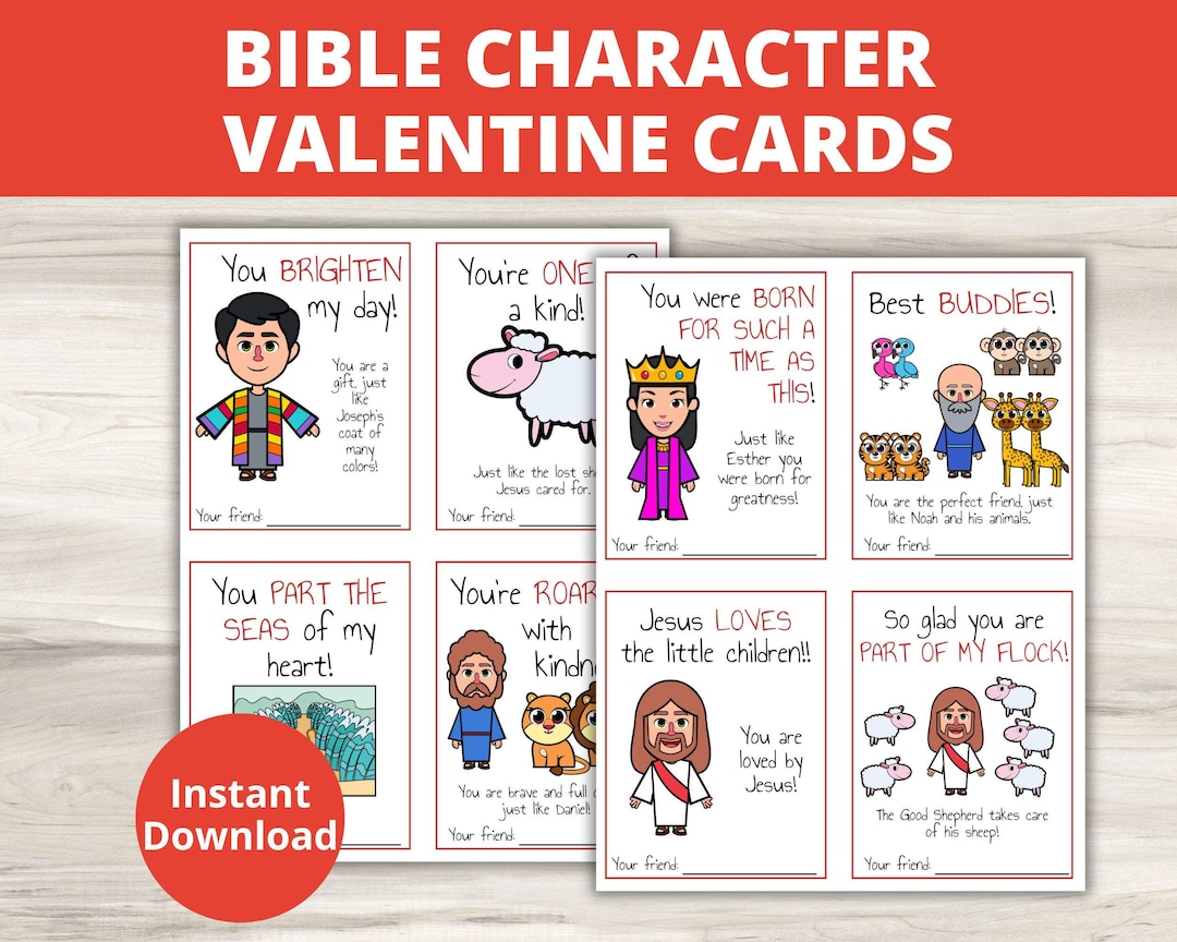 Christian Valentines Card Kids, Bible Valentines Kids, Bible Characters ...