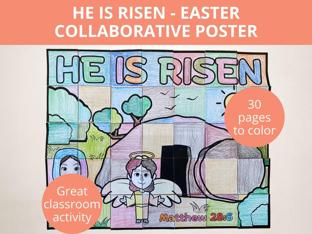 He is Risen Coloring Page, Bible Collaborative Posters, Bible Coloring ...