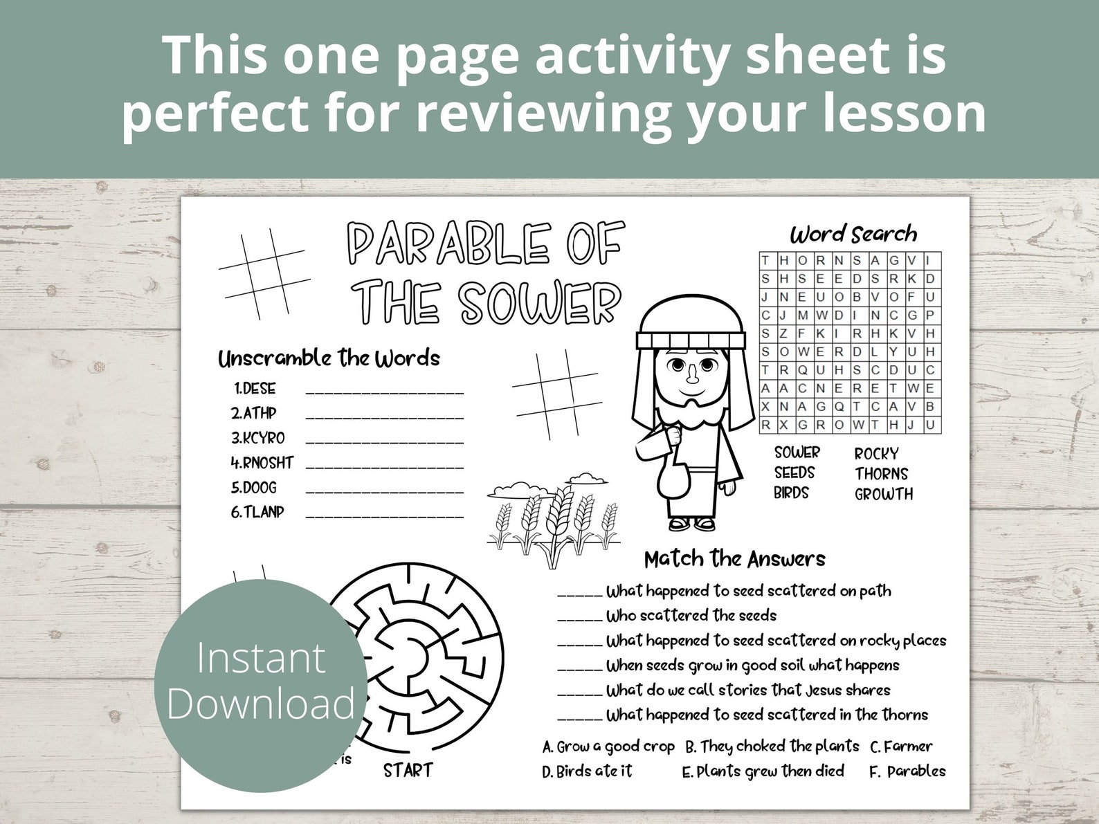 Parable of the Sower and the Seeds Printable, Bible Activity, Church ...