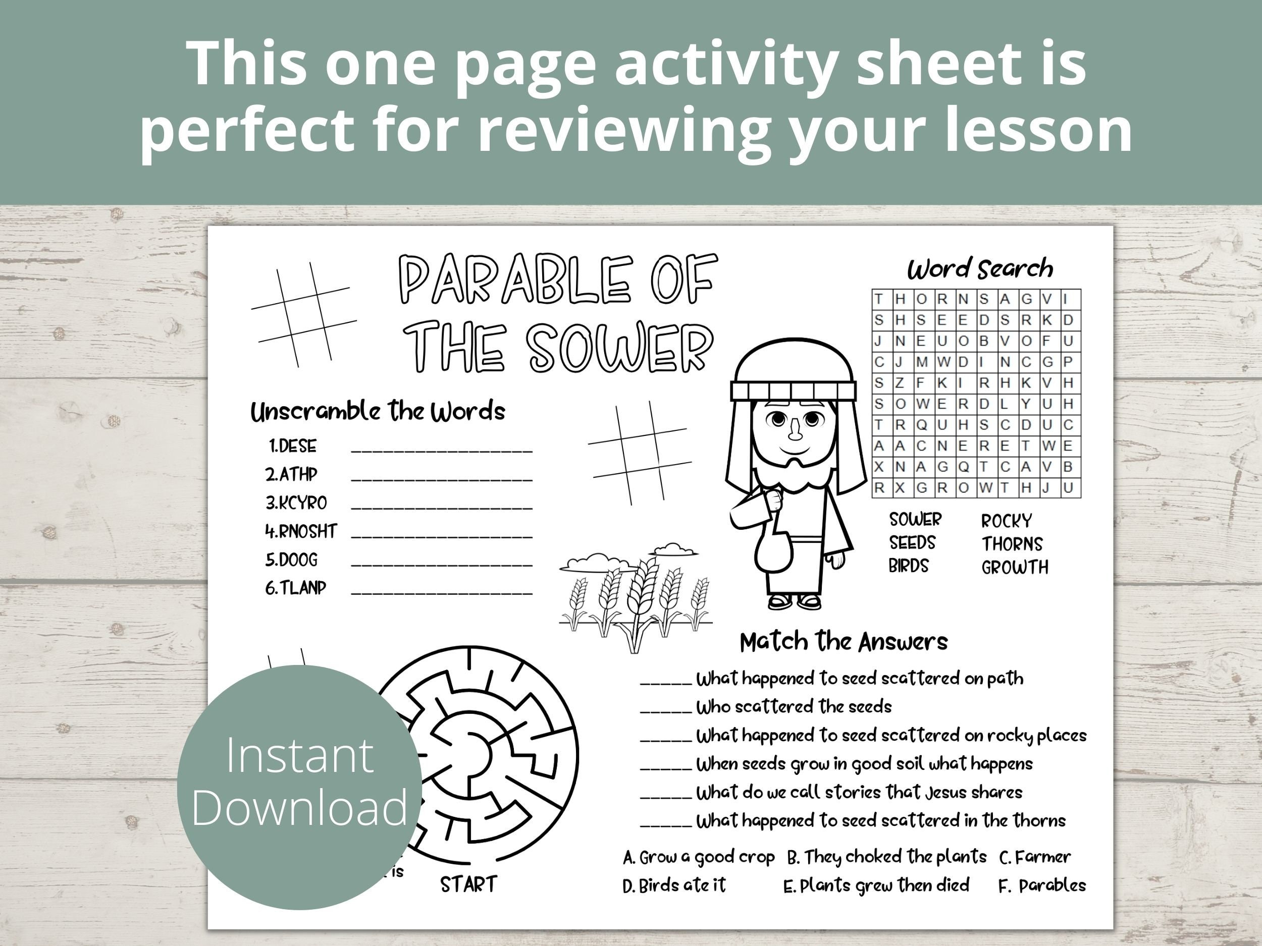 Parable of the Sower and the Seeds Printable, Bible Activity, Church ...