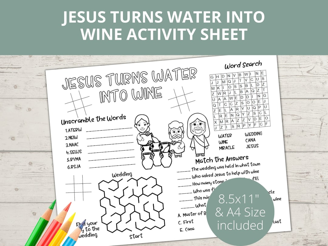 Jesus Turns Water Into Wine Craft, Church Kids Activity, Activity Pages ...