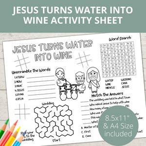 Jesus Turns Water Into Wine Craft, Church Kids Activity, Activity Pages ...