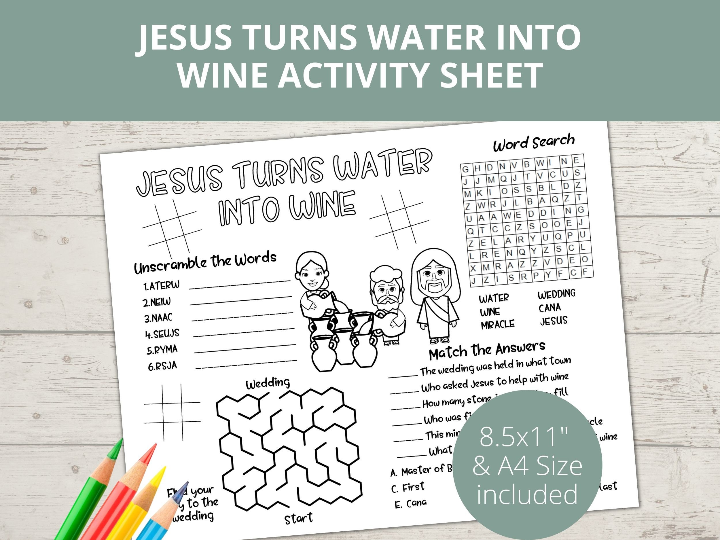 Jesus Turns Water Into Wine Craft, Church Kids Activity, Activity Pages ...