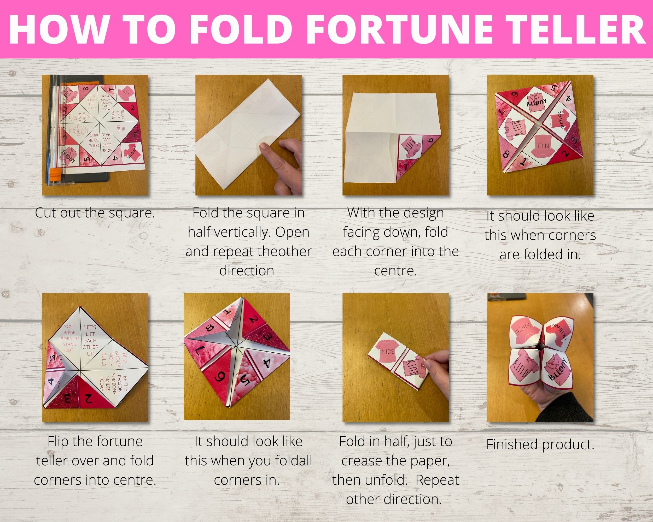 Pink Shirt Day, Kindness Cards, Fortune Teller, Anti Bullying, Cootie ...