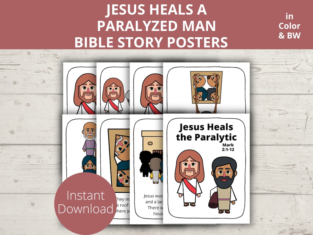 Jesus Heals Paralytic, Jesus Heals Paralyzed Man, Bible Story Poster ...