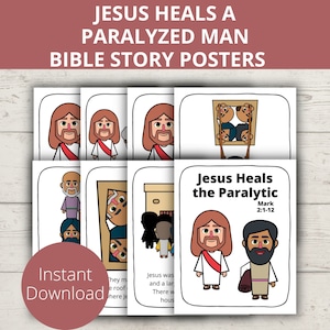 Jesus Heals Paralytic, Jesus Heals Paralyzed Man, Bible Story Poster ...
