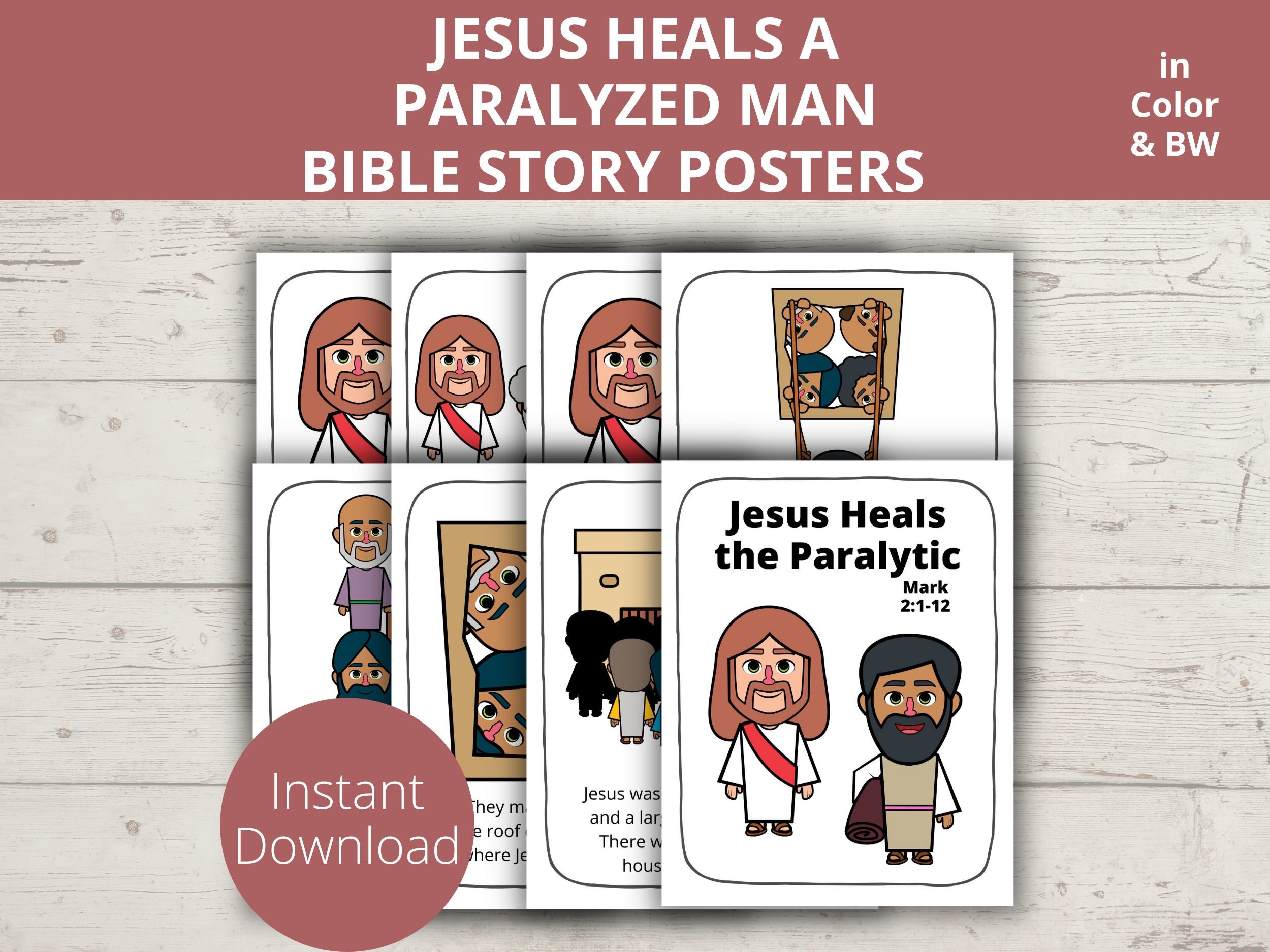 Jesus Heals Paralytic, Jesus Heals Paralyzed Man, Bible Story Poster ...
