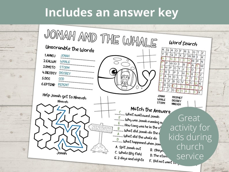 Jonah and the Whale, Bible Activity, Church Kids Activity, Sunday ...